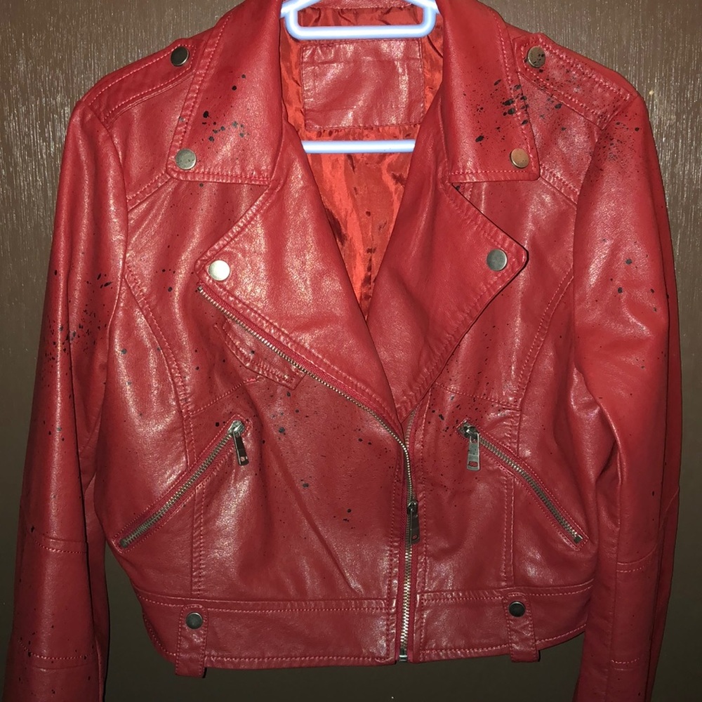 Red/Black Specks Faux Leather Dress Jacket. - Gem